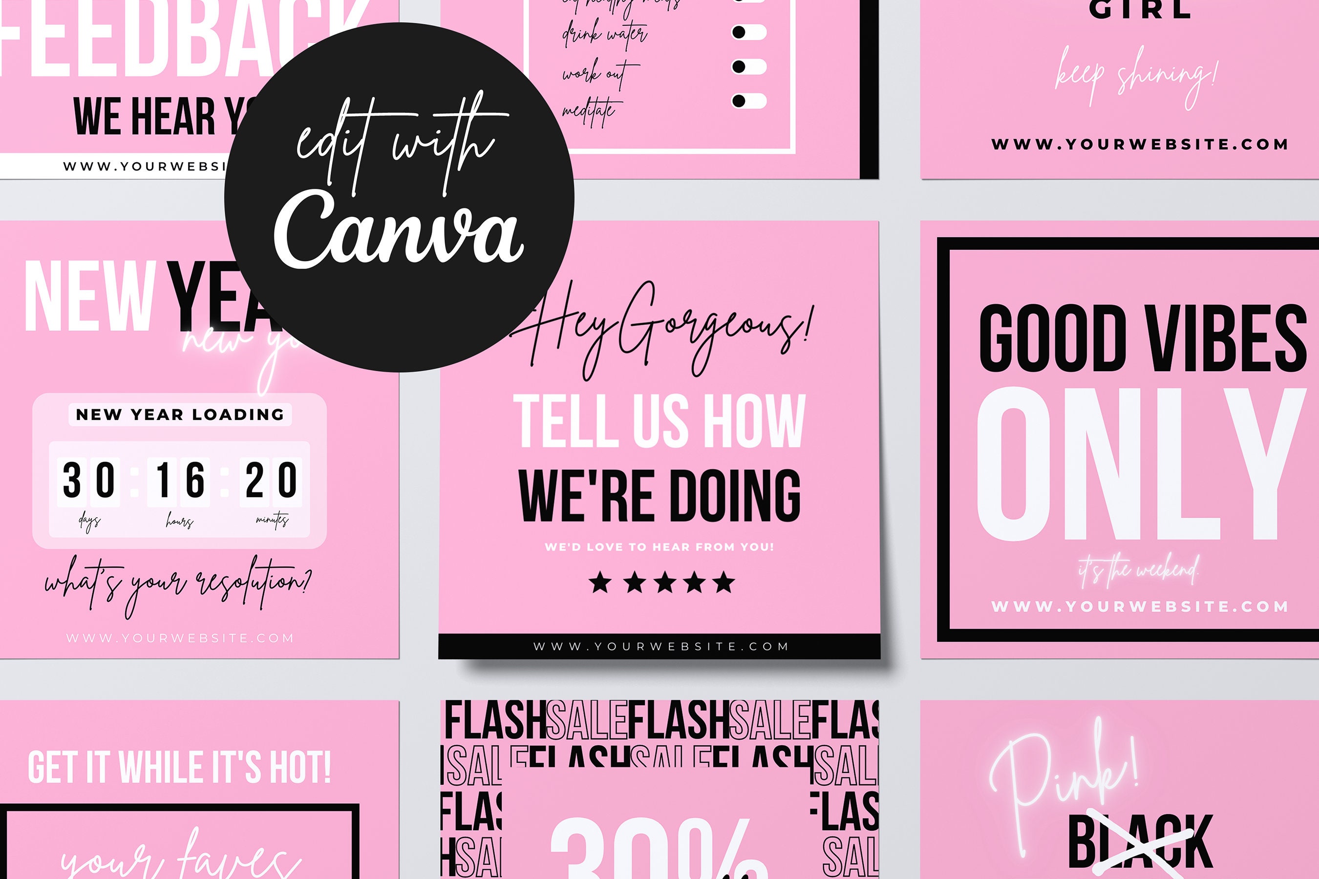 Social Media Posts 30 Editable Instagram Flyers Pink IG Post - Etsy