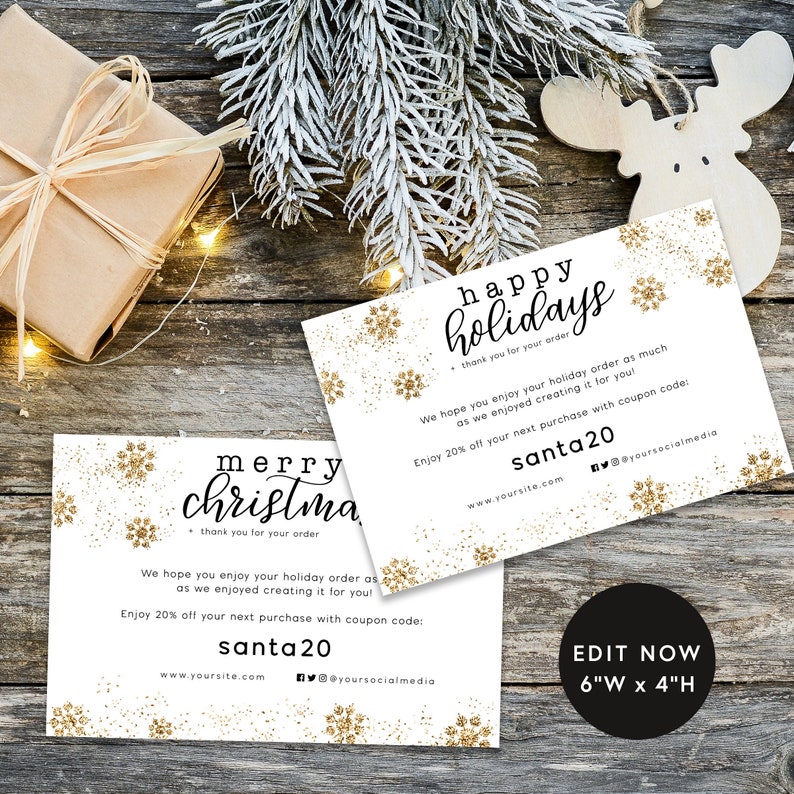 Editable Thank You Holiday Card Gold Merry Christmas Thank - Etsy