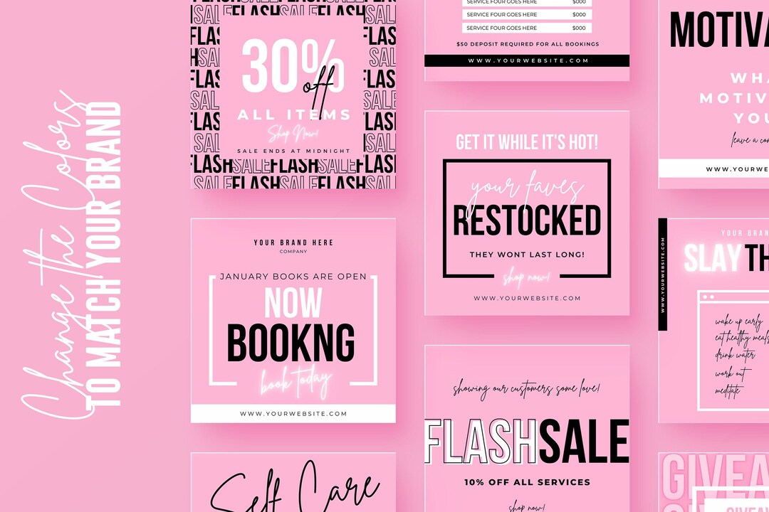 Social Media Posts, 30 Editable Instagram Flyers, Pink IG Post ...