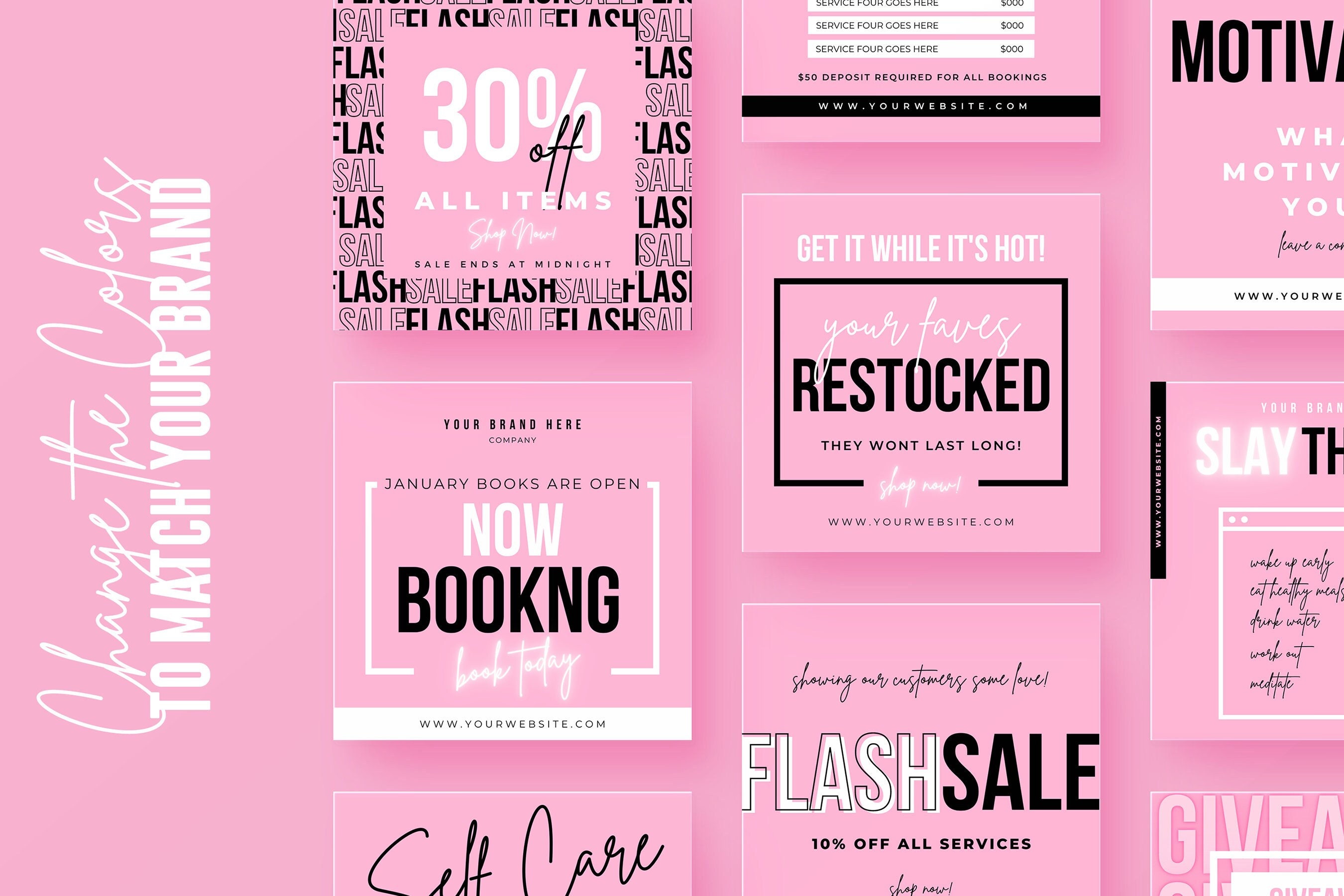 Social Media Posts 30 Editable Instagram Flyers Pink IG Post - Etsy