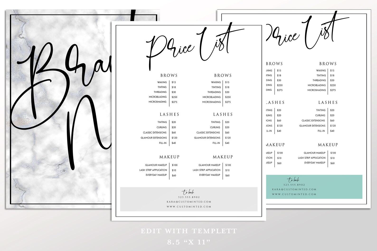 Full Sized Menu Template Salon Menu Spa Menu Lash Menu - Etsy