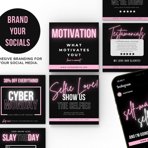 Social Media Posts 30 Editable Instagram Flyers Pink IG Post - Etsy