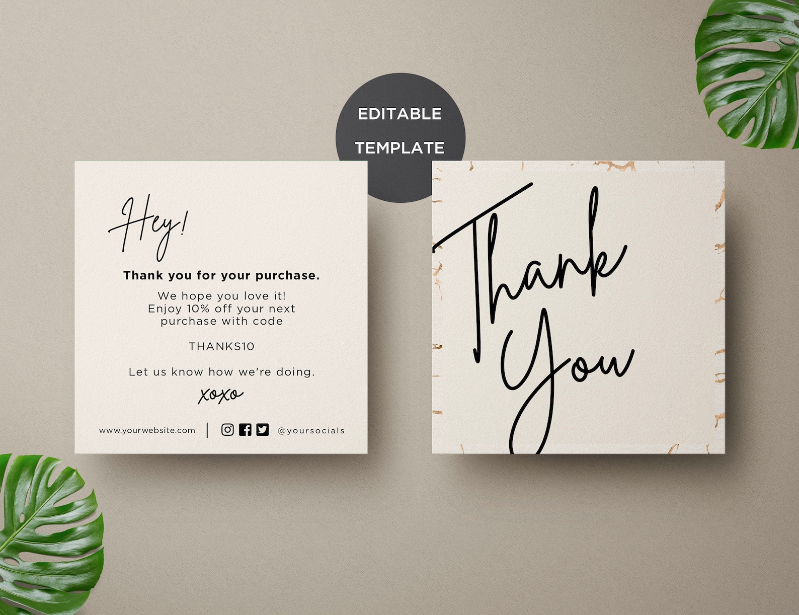 Pequeña empresa Editable Tarjeta de agradecimiento Square | Etsy