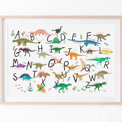 Cute Dinosaur Alphabet Print Bedroom Playroom Nursery Wall Art | Etsy
