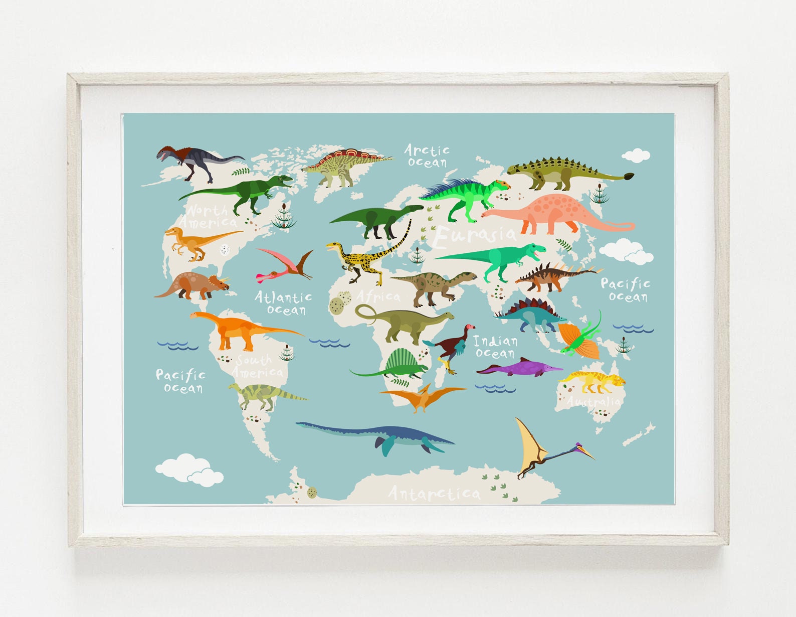 Educational Dinosaur Map Dinosaur Kids World Map Print - Etsy