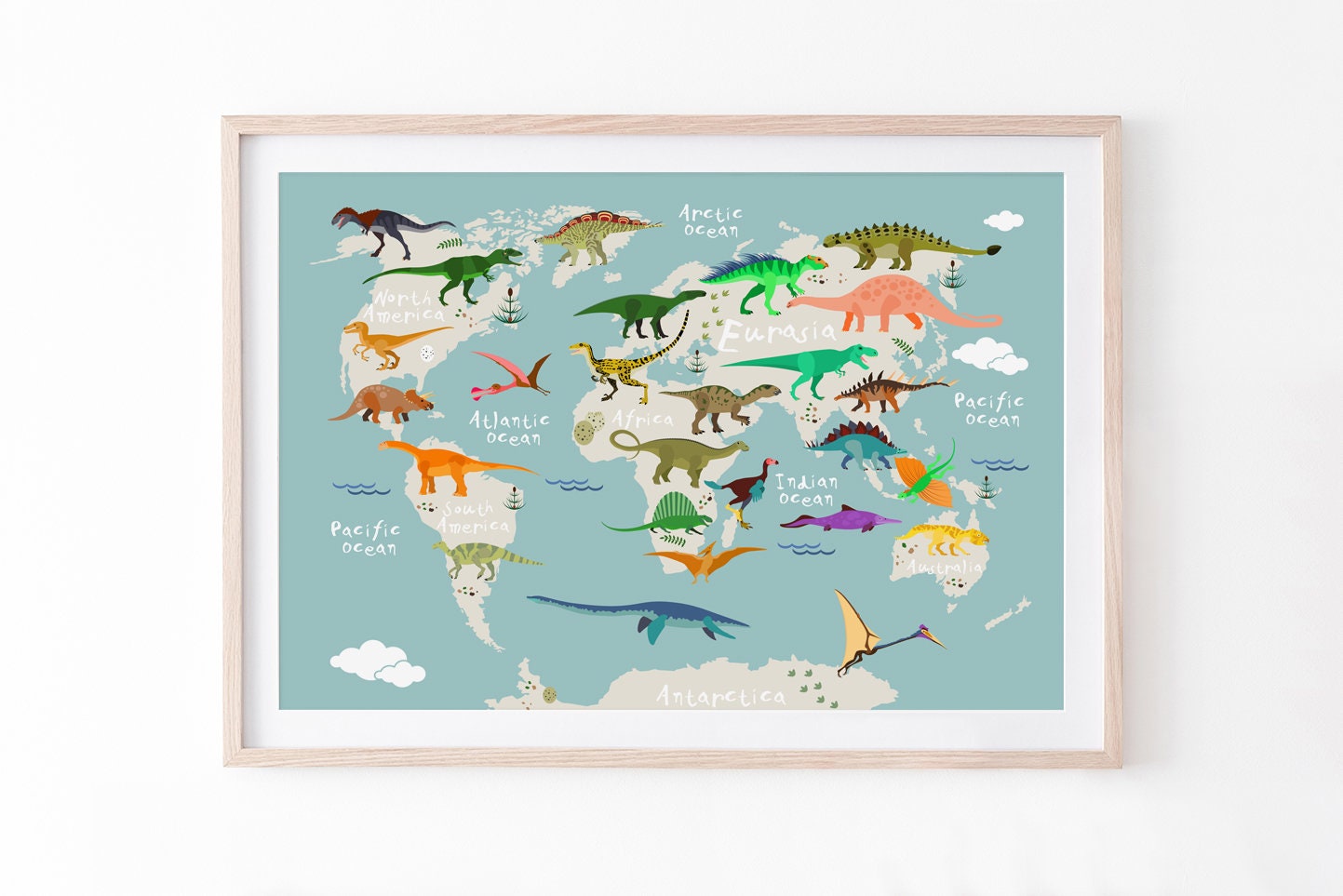 Educational Dinosaur Map Dinosaur Kids World Map Print | Etsy