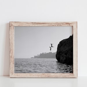 Ocean Print, Cliff Diving Wall Art, Black and White Photography, Home ...