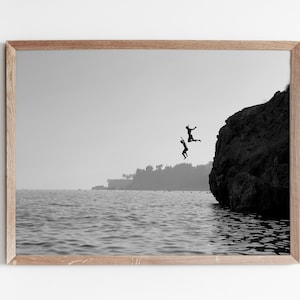 Ocean Print, Cliff Diving Wall Art, Black and White Photography, Home ...