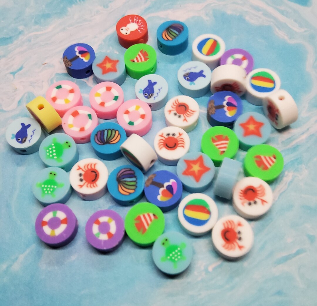 New Sea Fish Crab Beach Ball Polymer Clay Fimo Beads Round Coin 10mm ...
