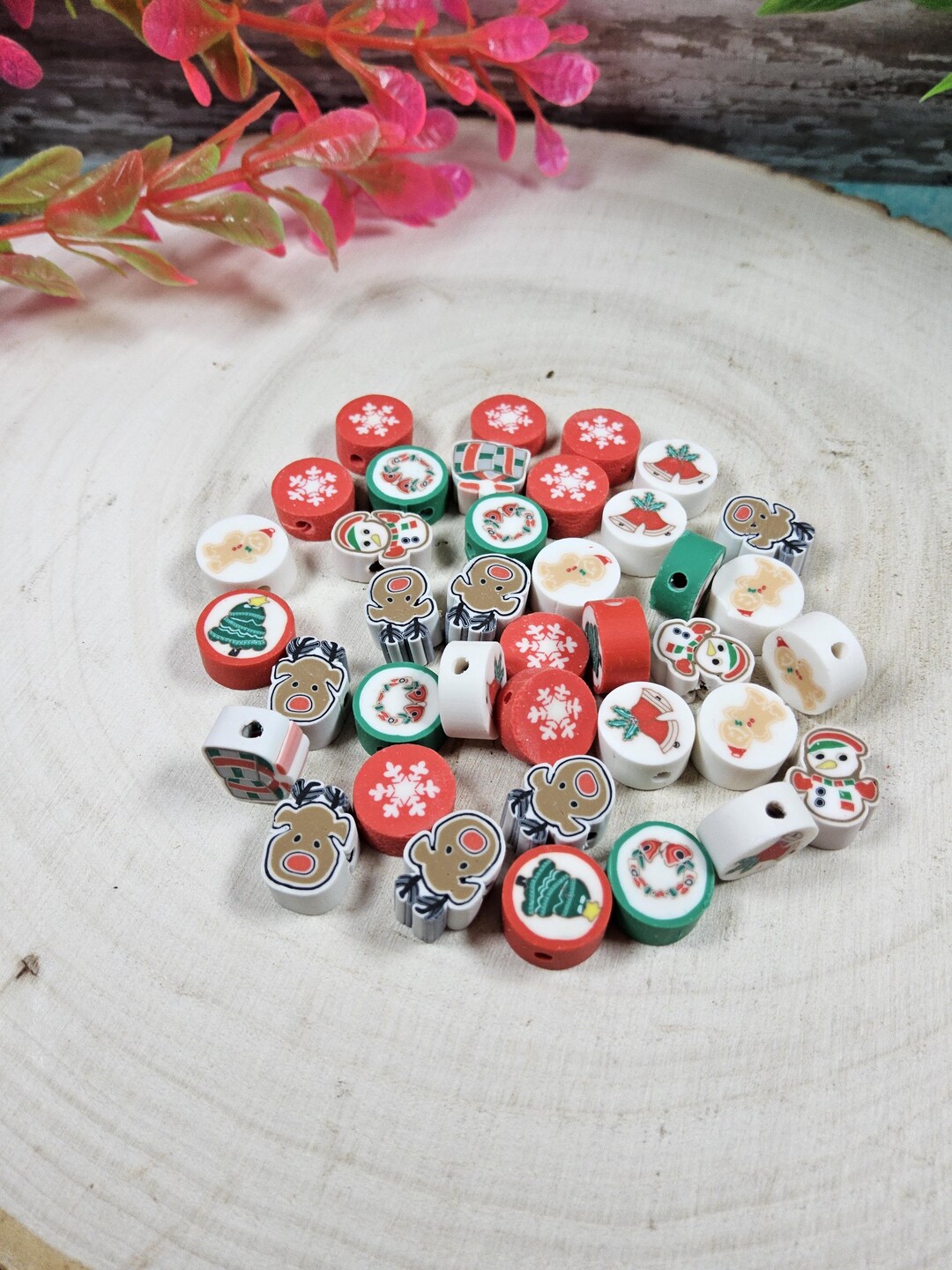 New 25 Christmas Tree Santa Claus Reindeer Wreath Jingle Bells Polymer ...