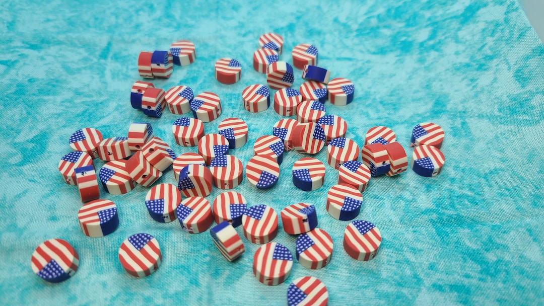 25 Patriotic American United States USA Polymer Round Coin Clay Beads ...