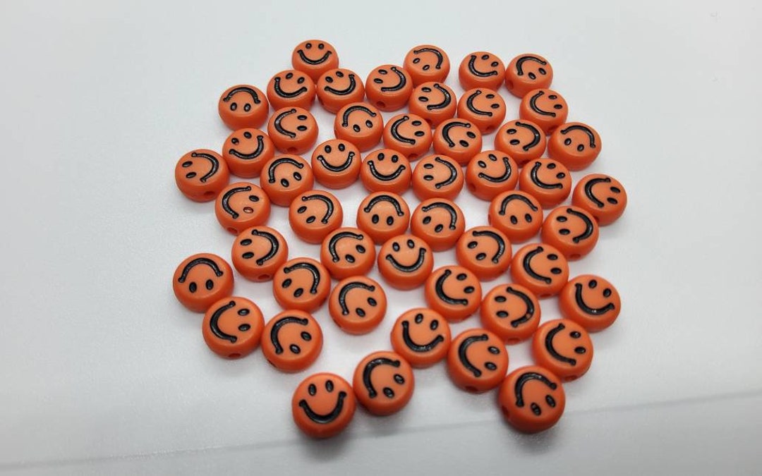 New 50 Small Resin Acrylic Plastic Round Coin Smiley Face Beads 7mmx4mm ...