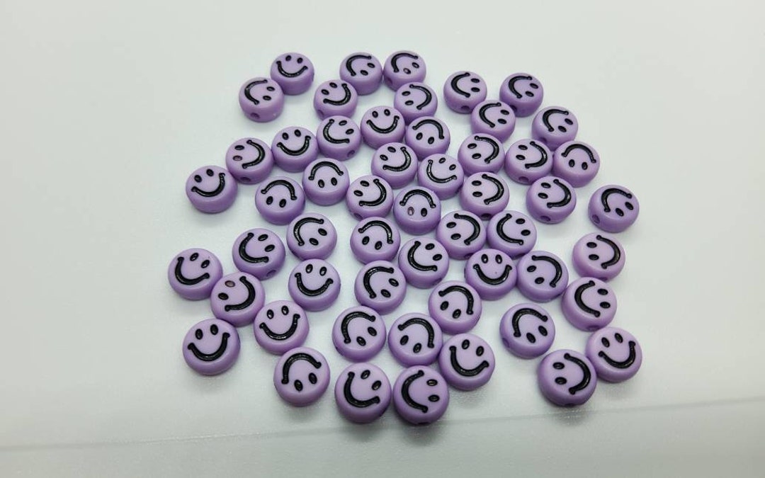 New 50 Small Resin Acrylic Smiley Plastic Round Coin Face Beads 7mmx4mm ...