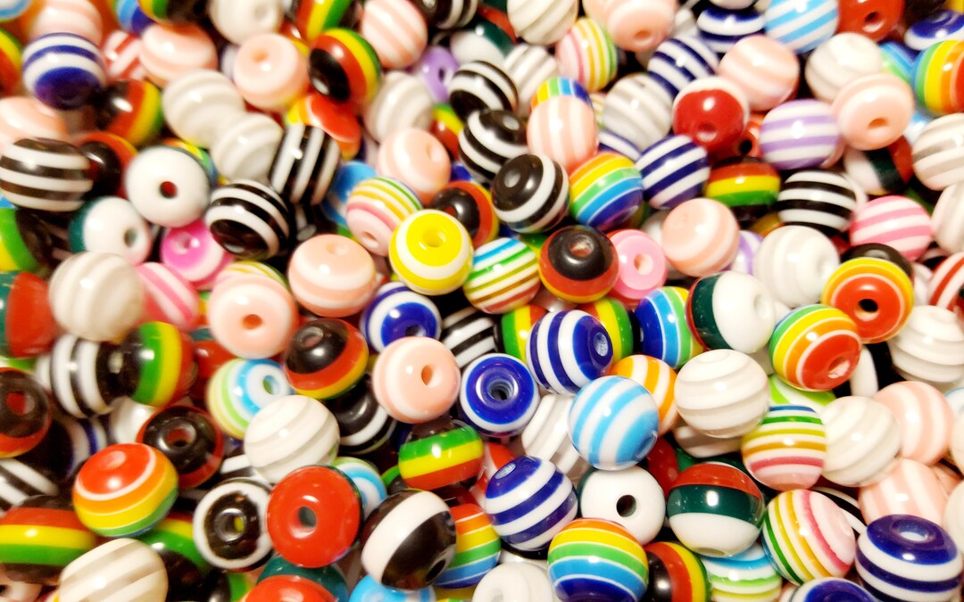 25 Striped Acrylic Round Beads: Assorted Colors 8mm - Etsy