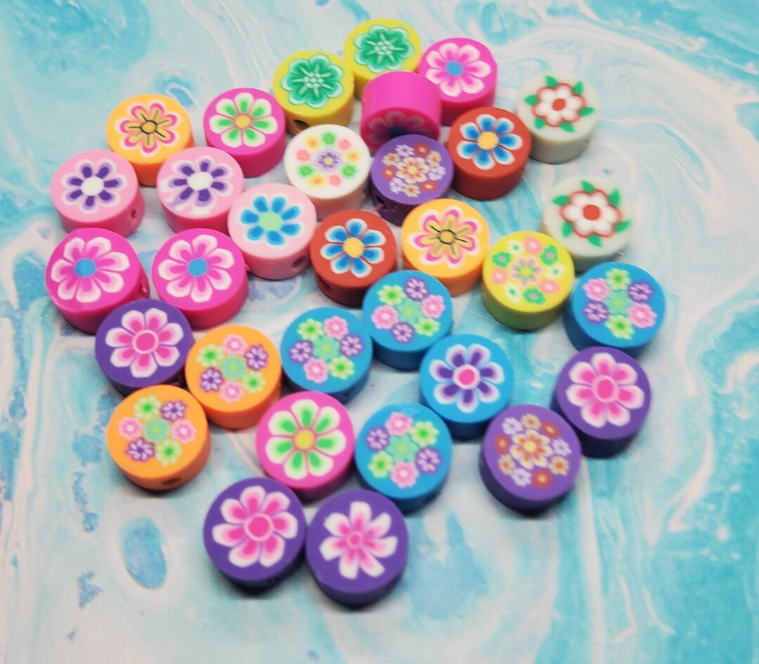 25 Polymer Clay Fimo Coin Beads Flowers - Etsy