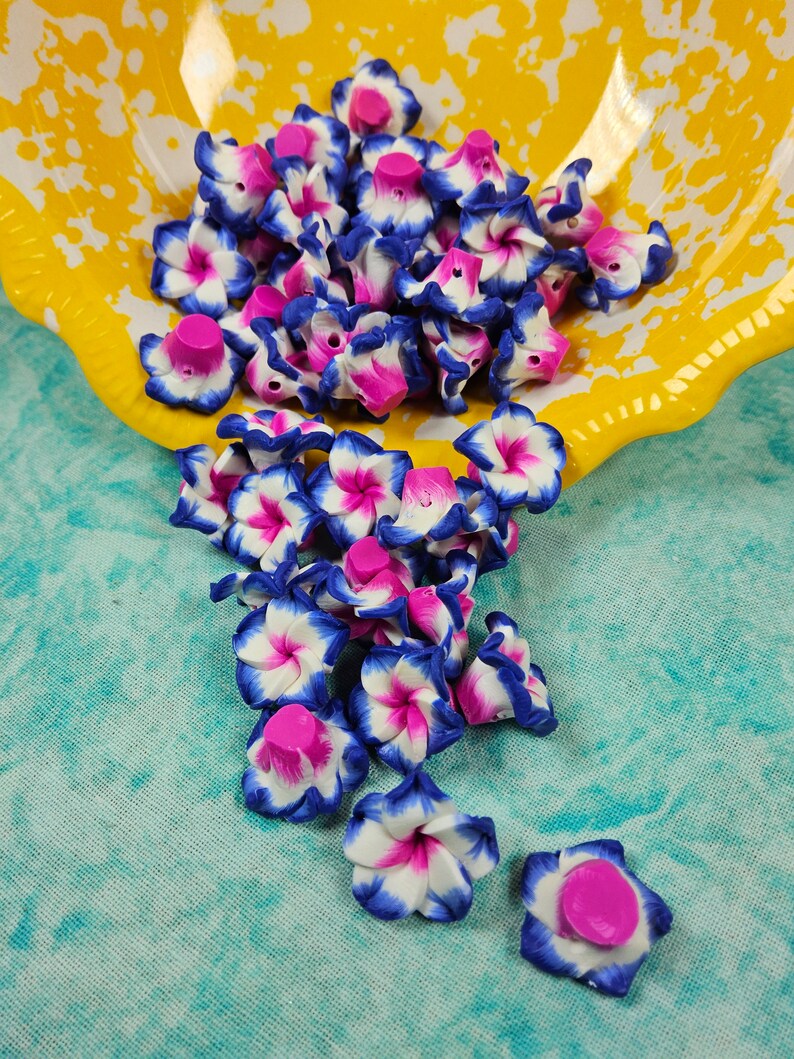 New 20 Plumeria Flower Color Polymer Clay Fimo Beads 15mm Jewelry ...