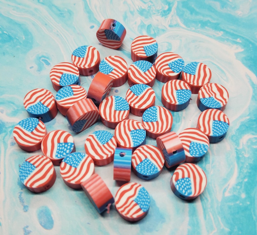 25 Polymer Clay Fimo Coin Beads American Flag - Etsy