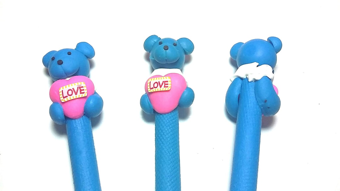 Blue Teddy Bear Pen: Polymer Clay Fimo Love Heart - Etsy