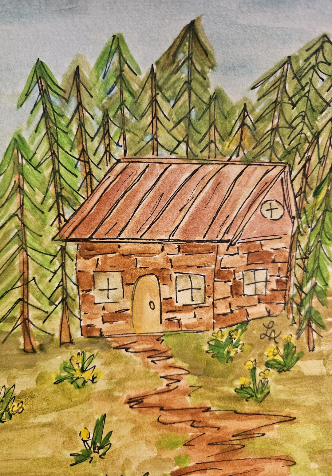 4" X 5" Rustic Cabin Scene Secluded in the Woods - Watercolor Painting ...