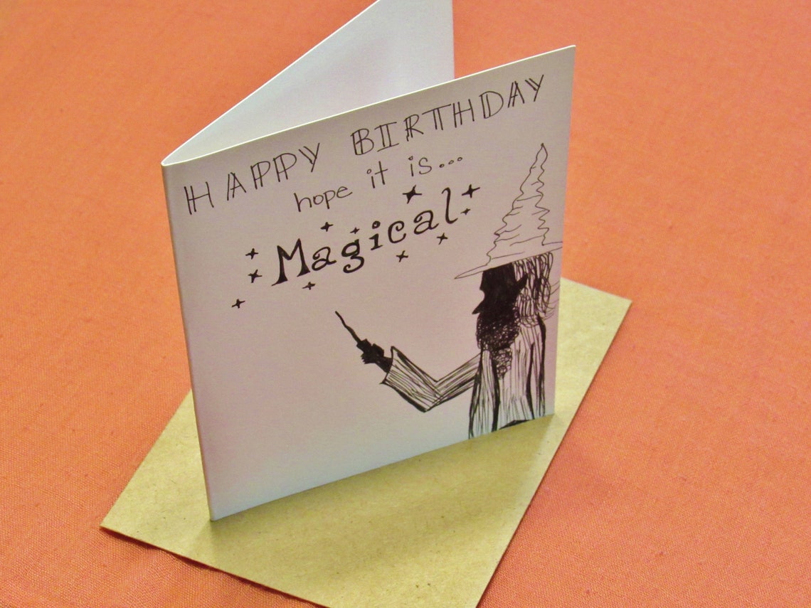 Wizard Happy Birthday Card - "happy Birthday Hope It's Magical" - Etsy