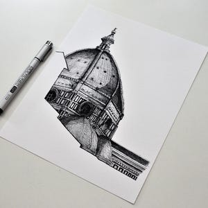 Il Duomo, Florence Hand-drawn Sketch of Florences Duomo Iconic Italian ...