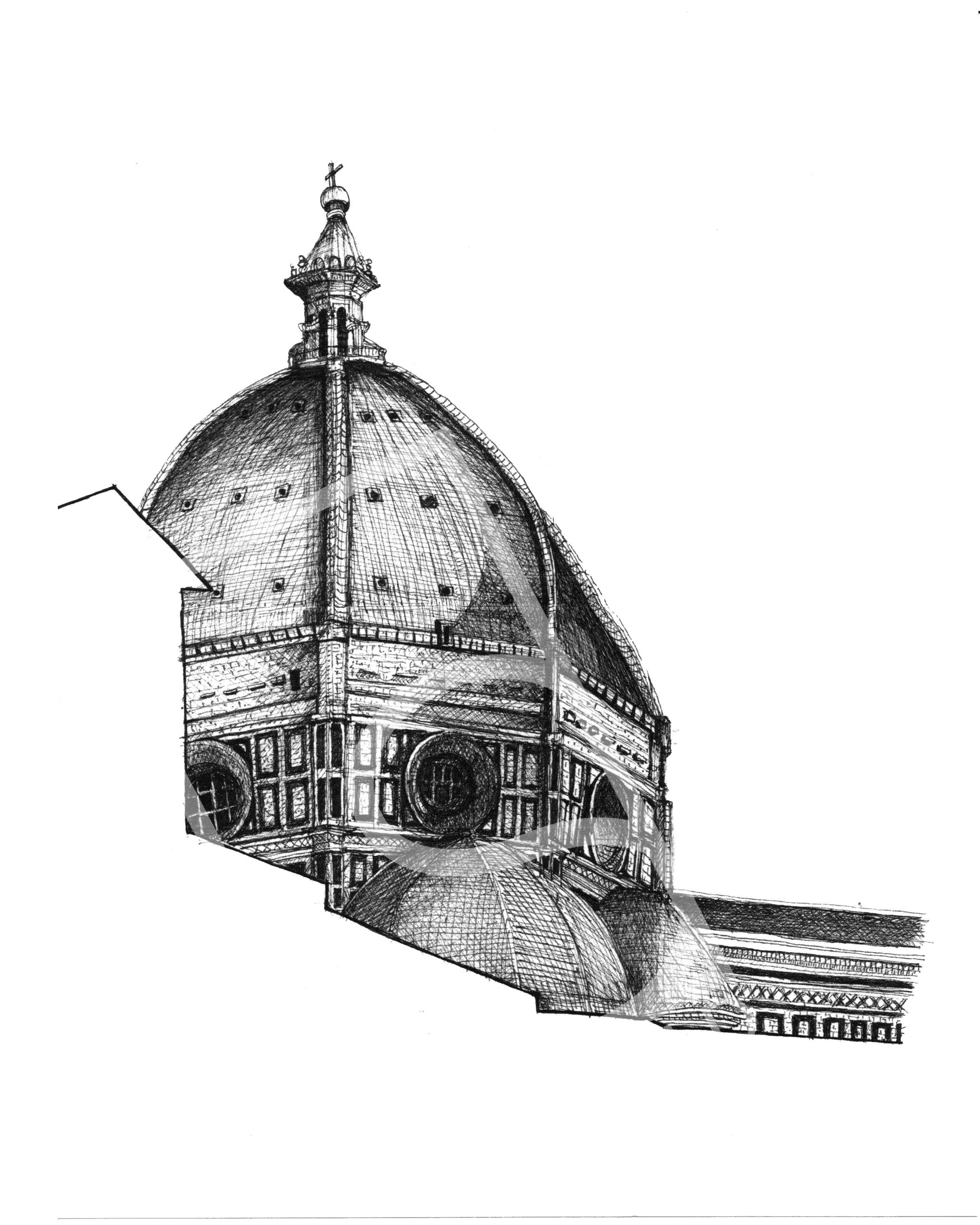 Il Duomo, Florence Hand-drawn Sketch of Florences Duomo Iconic Italian ...