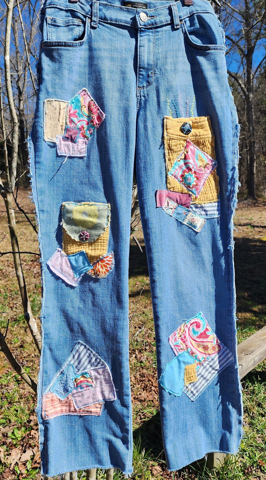 Upcycled Patch Stitch Appliques Remade Refashioned Distressed Jeans ...