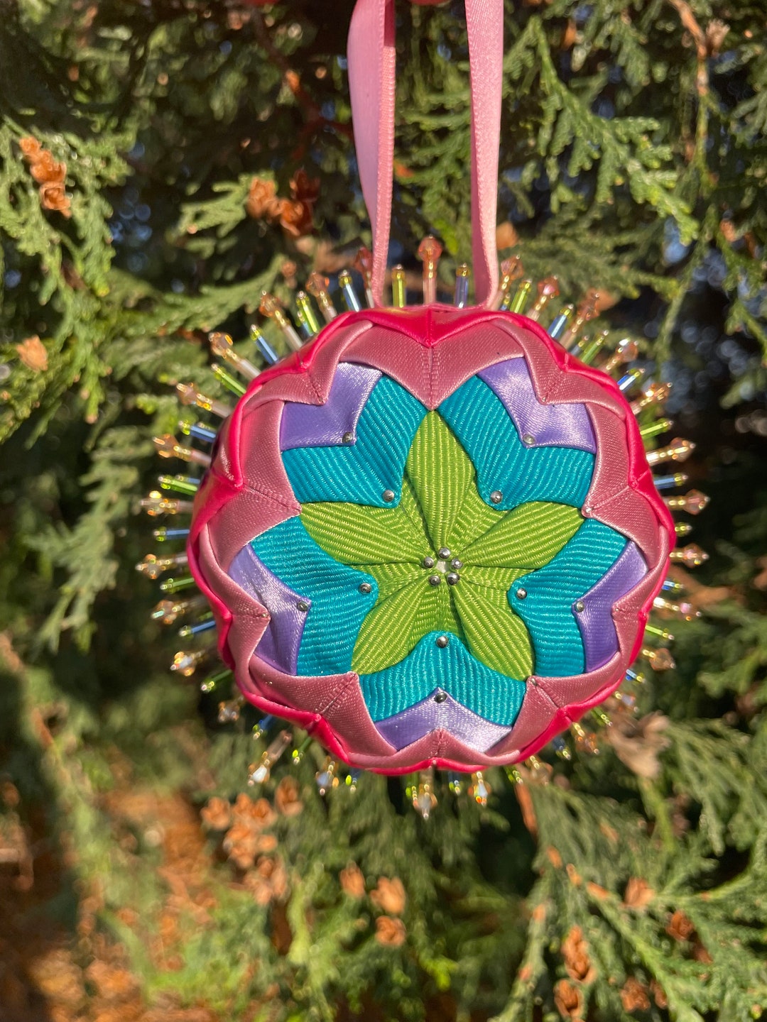 Party Queen Quilted Ribbon Beaded Ball Ornament - Etsy