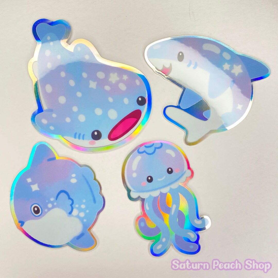 Sparkly Sea Creatures Vinyl Stickers 2.5 Glossy Holographic Whale Shark ...