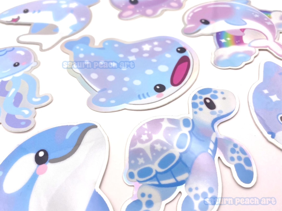 Sparkly Sea Creatures Vinyl Stickers | Glossy Holographic Whale Shark ...
