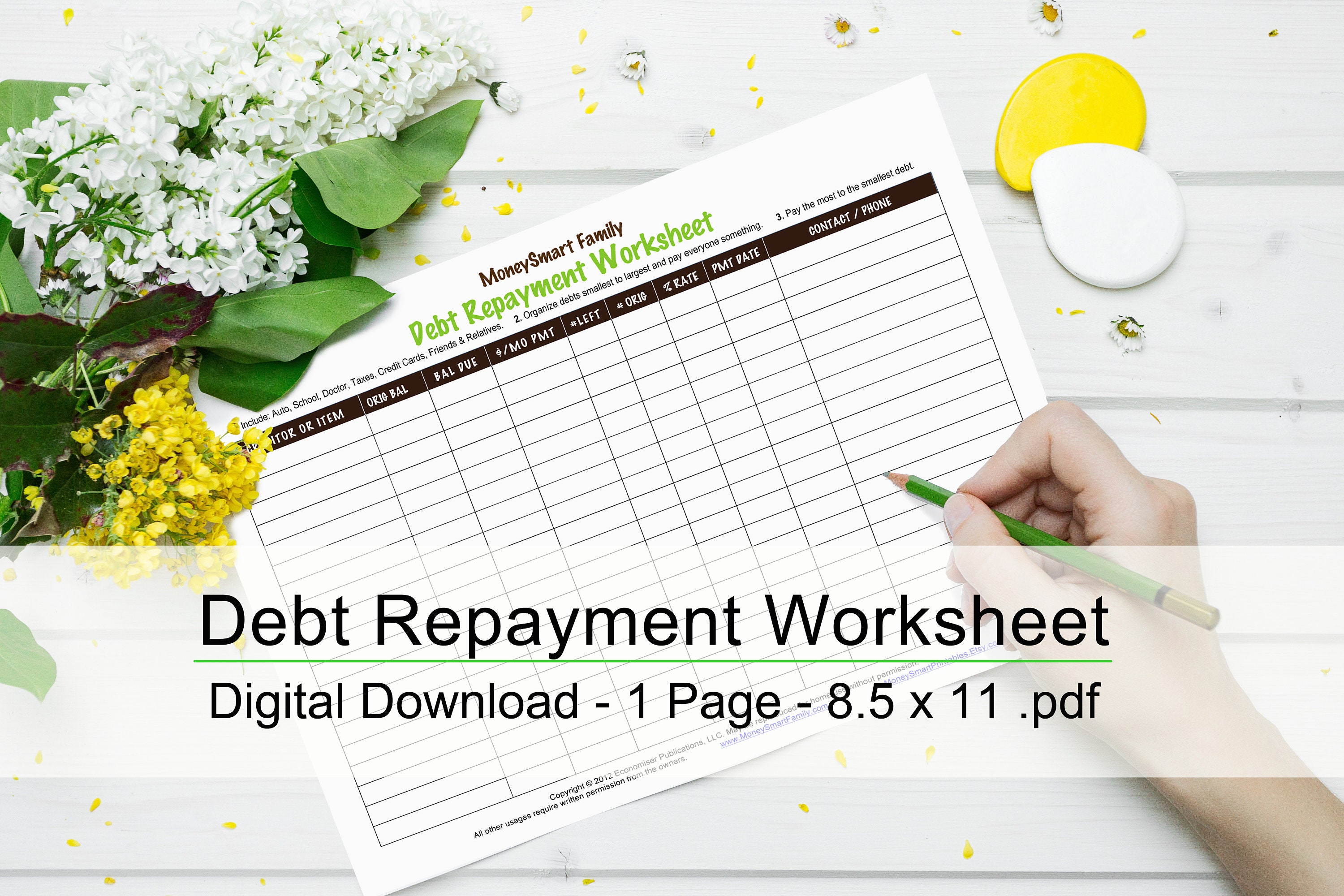 Debt Repayment Worksheet / Printable - Debt Payment Tracker / Fillable ...