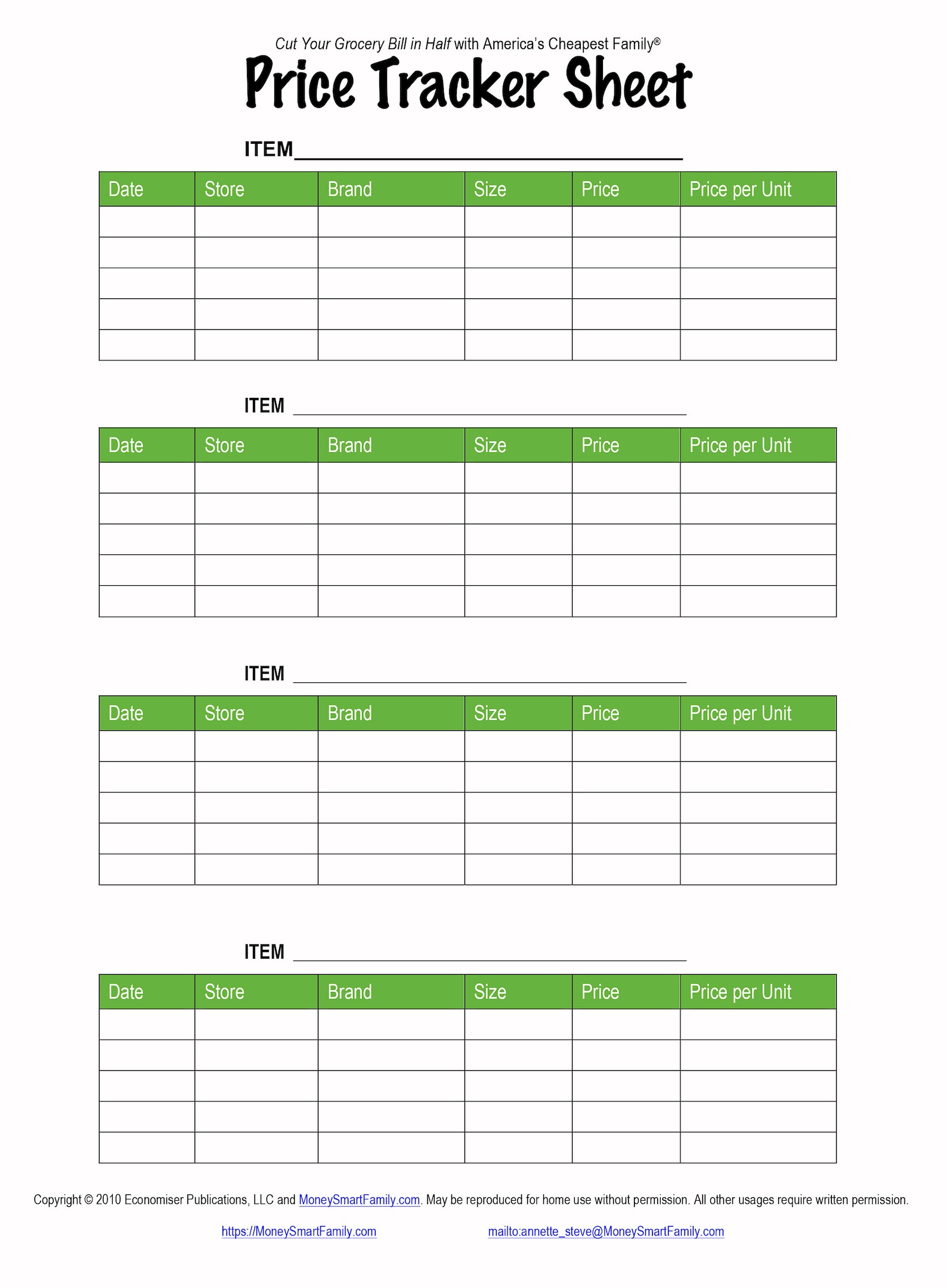 Grocery Forms Collection - Food Shopping List, Grocery Price Tracker ...