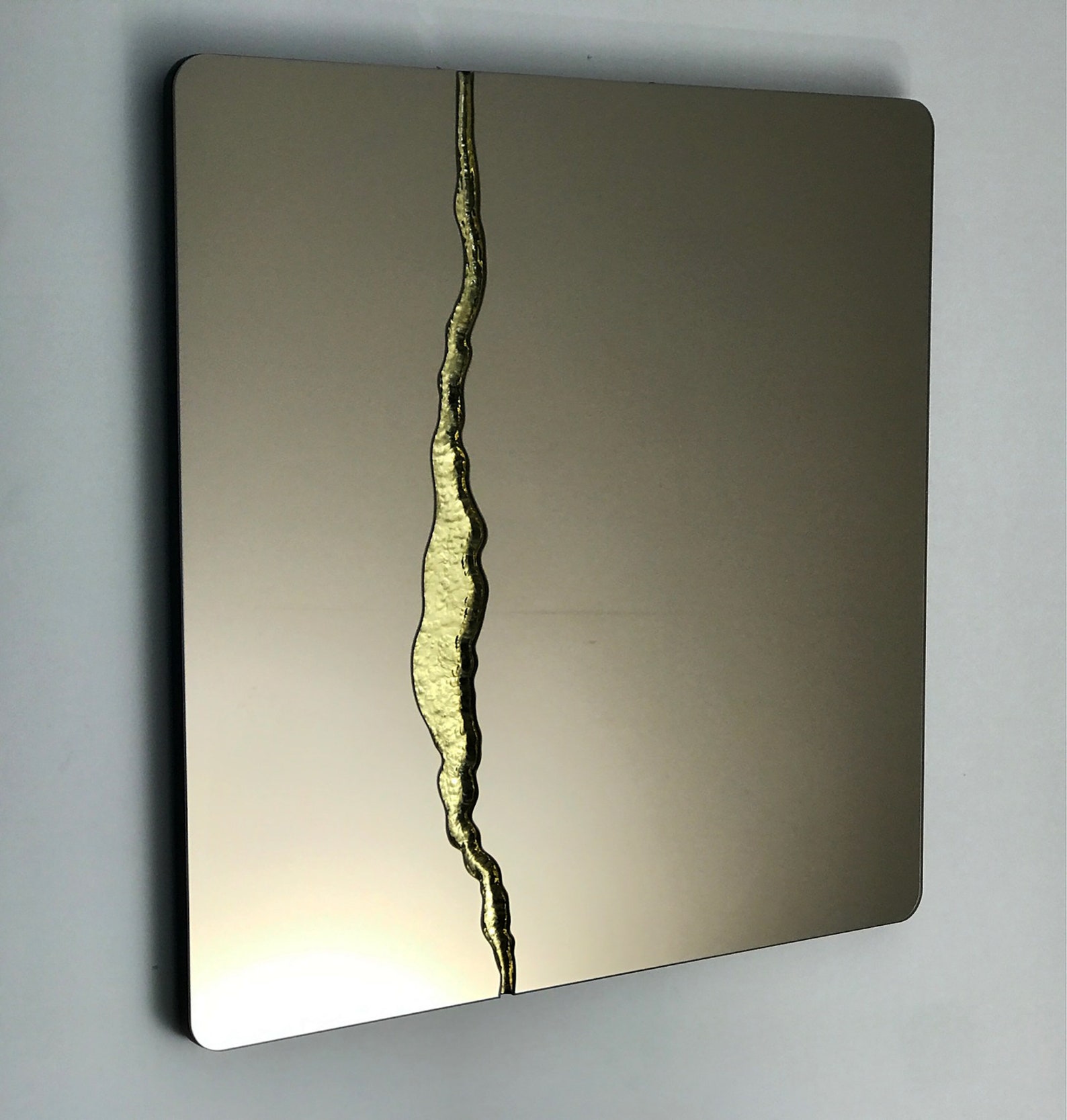 Fracture™ Bronze Tinted Square Mirror With Brass Detailed - Etsy