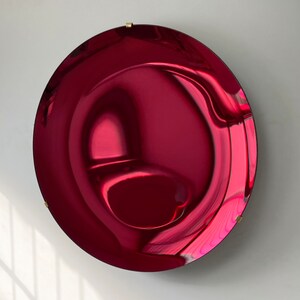 Contemporary Ruby Red Concave Mirror With Brass Clips, Inspired by ...