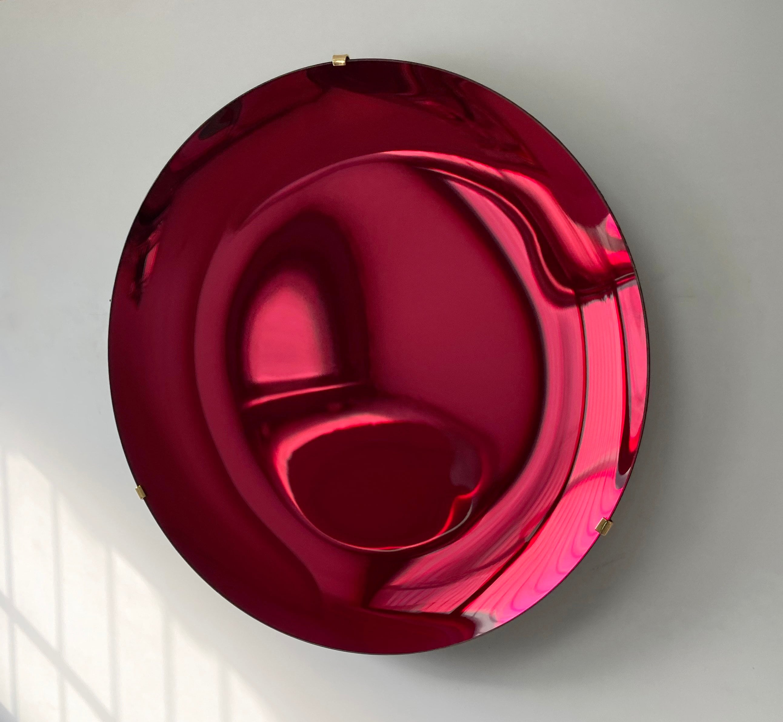 Handcrafted Ruby Red Concave Mirror: Space Age Decor, Brass Clips - Etsy