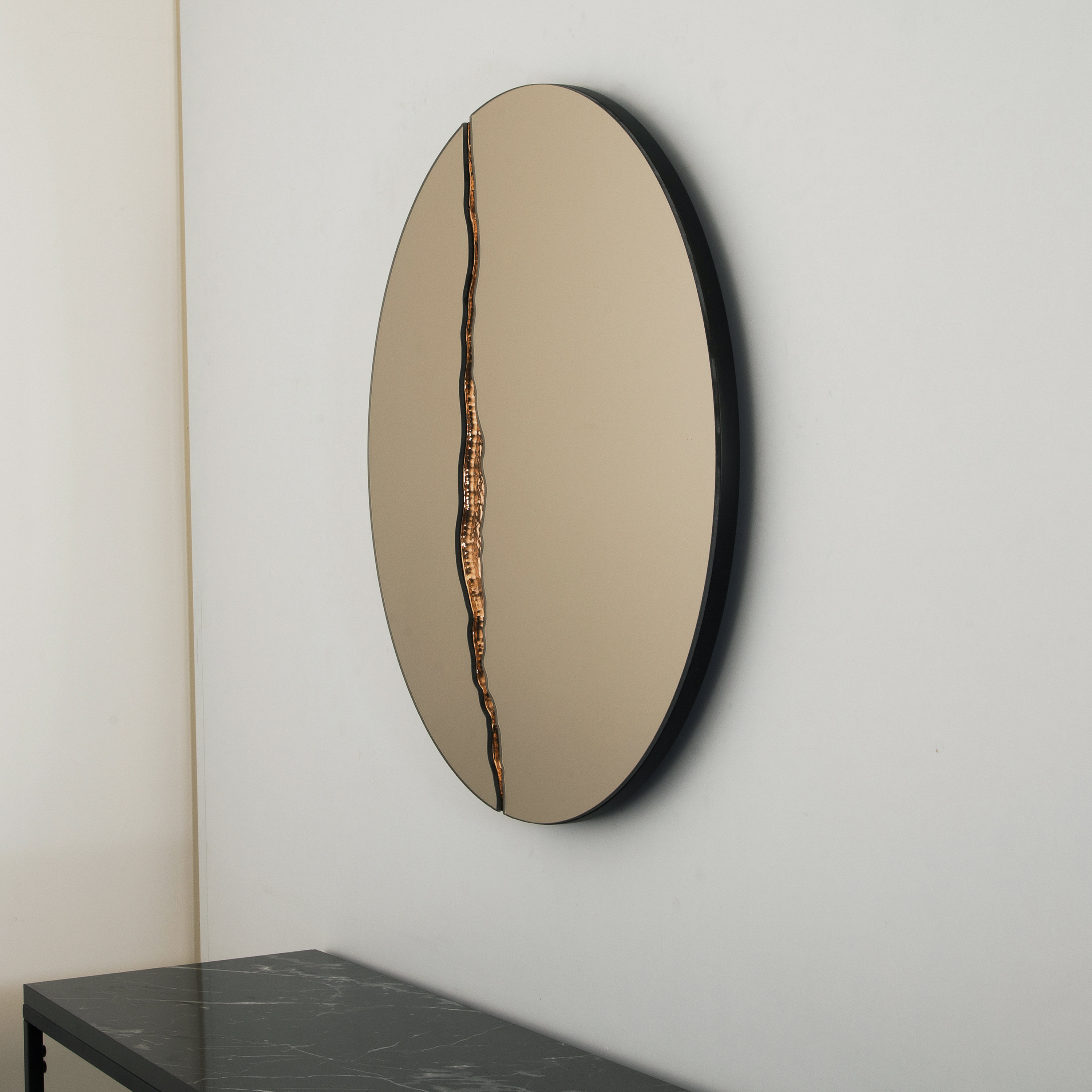 Fracture™ Handcrafted Bronze Round Mirror With Copper Detail - Etsy UK