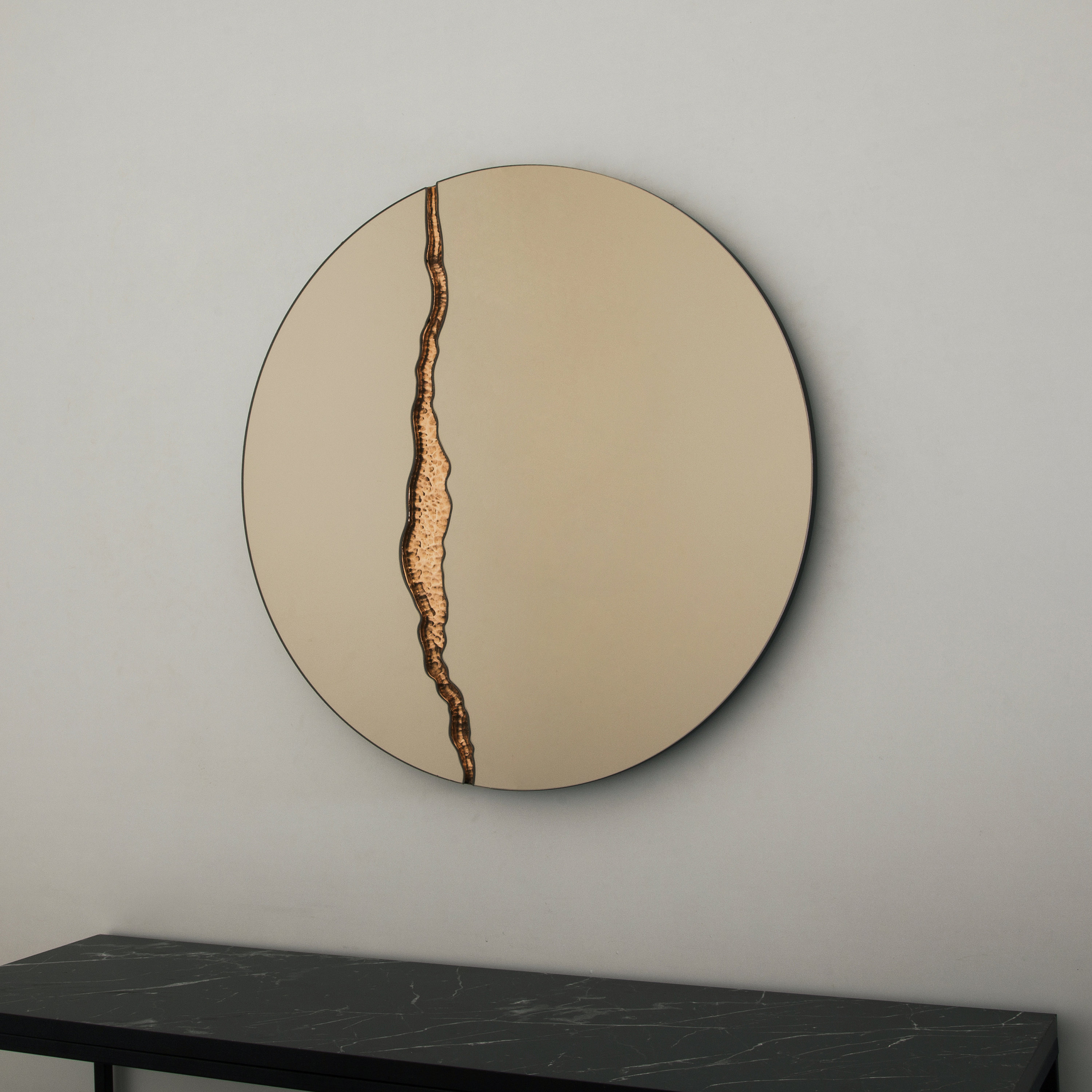 Fracture™ Handcrafted Bronze Round Mirror With Copper Detail - Etsy UK