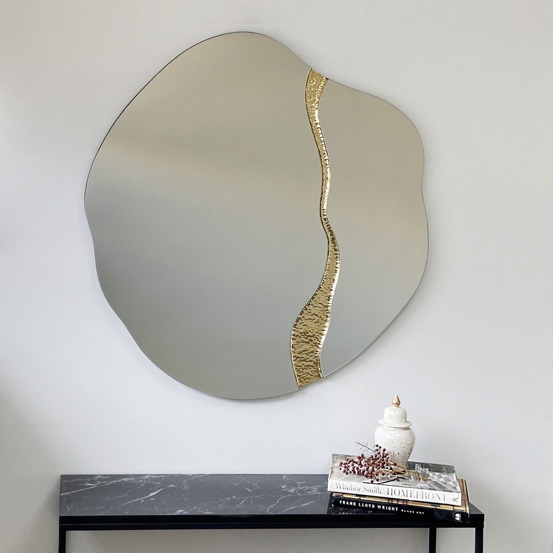 Fracture™ - Contemporary İrregular Mirror With Brass Detailed, Hand ...