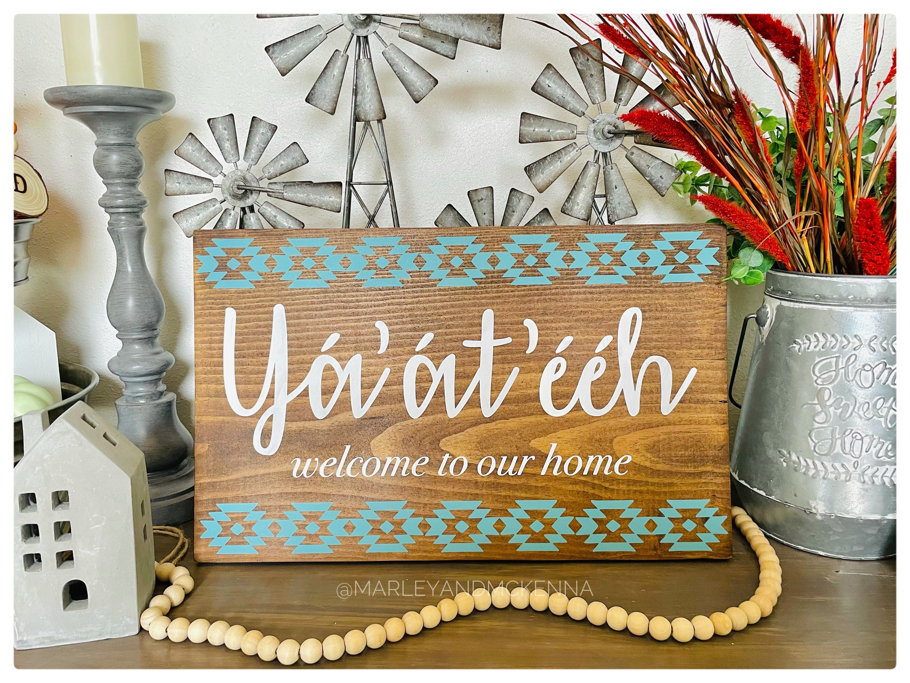 Yaateeh Welcome to Our Home Border Design Wood Sign Navajo - Etsy