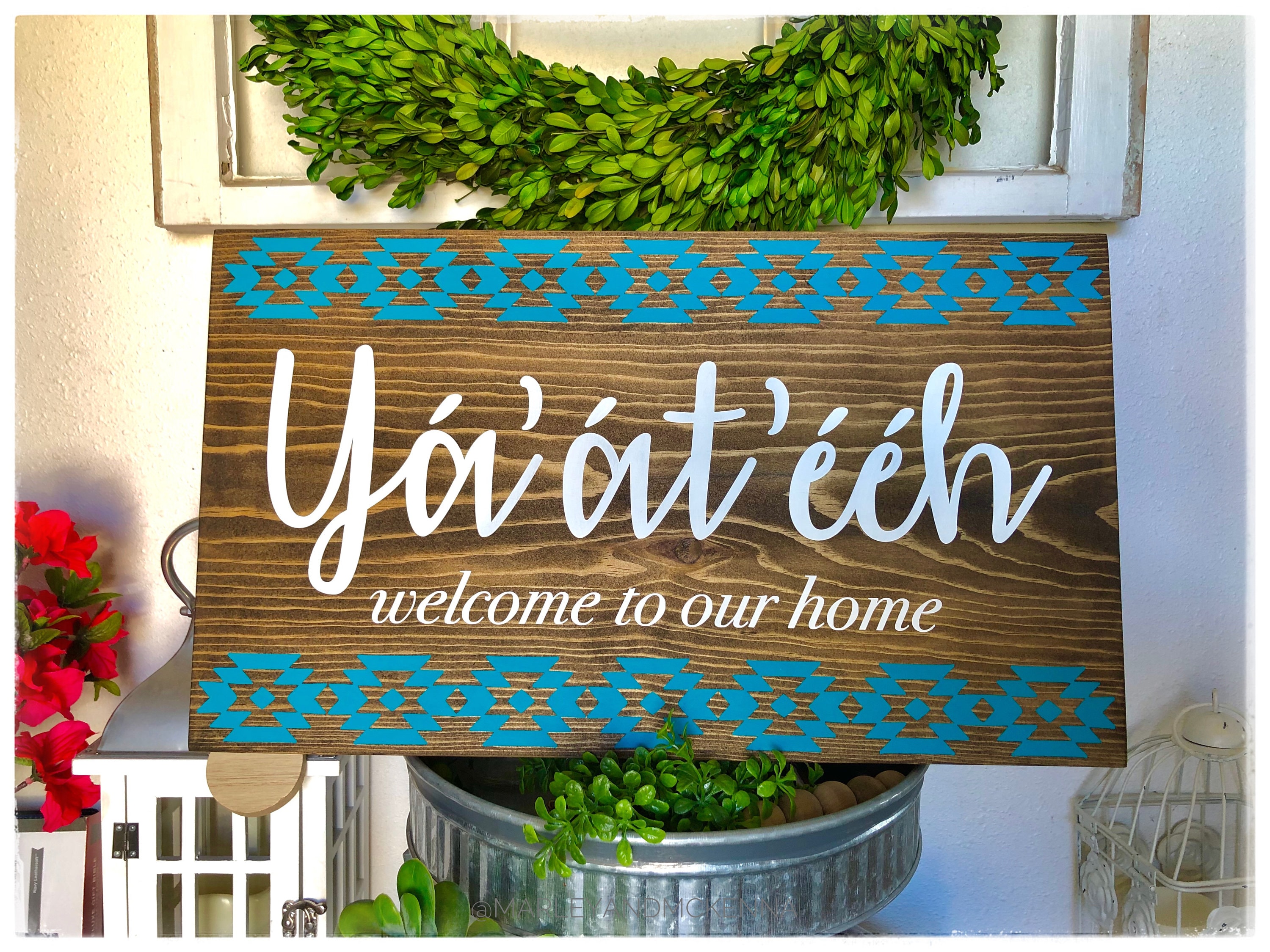 Yaateeh Welcome to Our Home Border Design Wood Sign Navajo | Etsy
