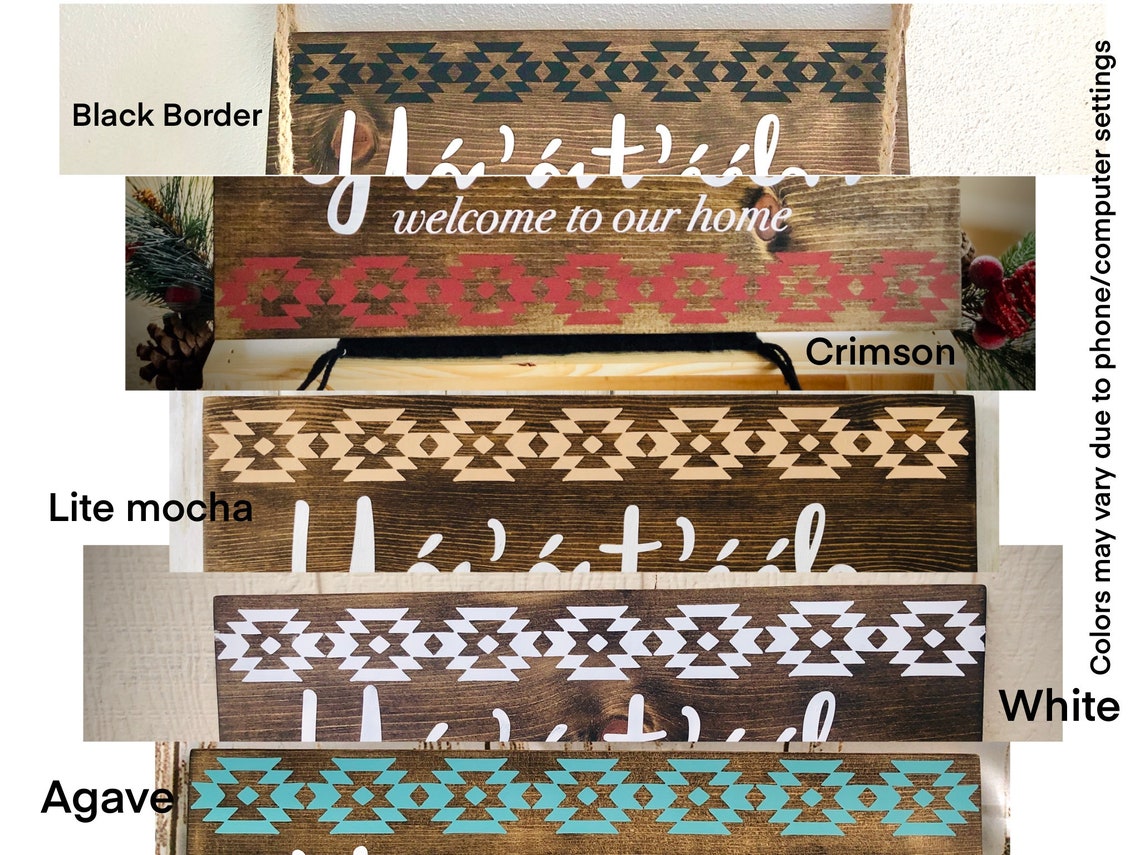 Yaateeh Welcome to Our Home Border Design Wood Sign Navajo | Etsy