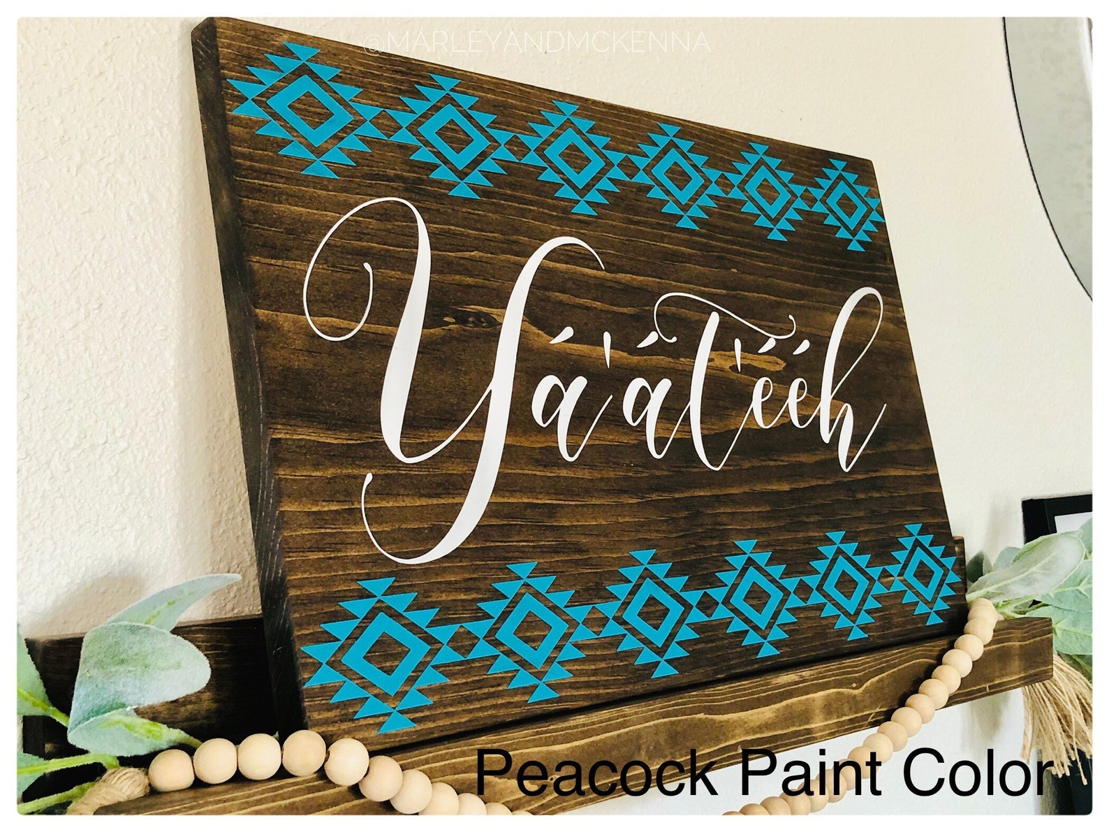 Ya’at’eeh- Border Design Wood Sign - Navajo Language Wood Sign - Native ...
