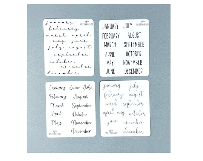 Months of the Year Single Sheet 4 Different Designs Planner Stickers - Etsy