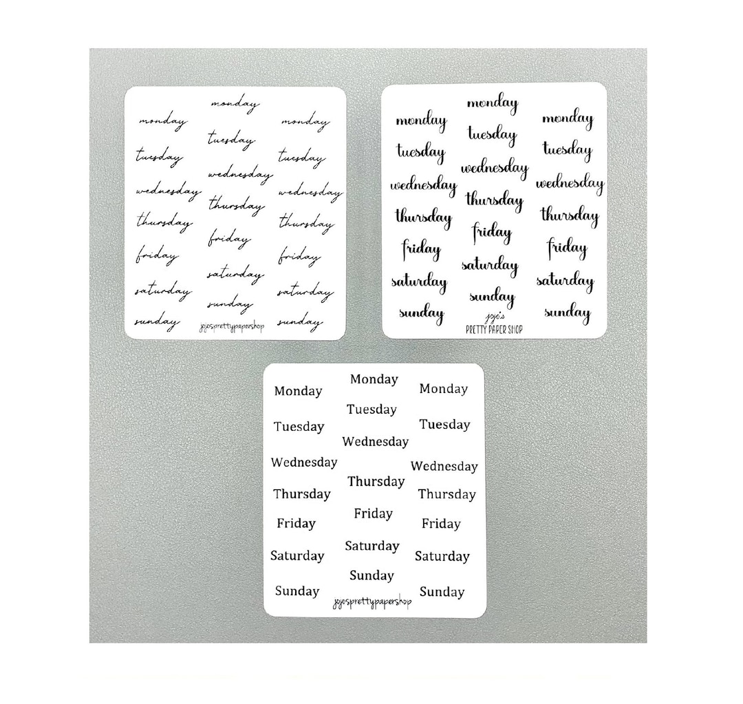 Days of the Week (3 Different Designs) - Planner Stickers - Etsy
