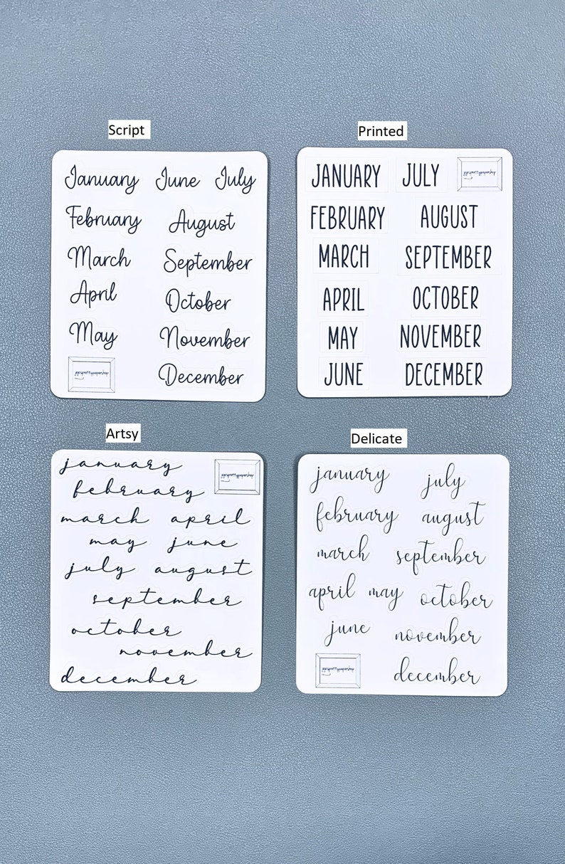 Months of the Year Single Sheet 4 Different Designs | Etsy