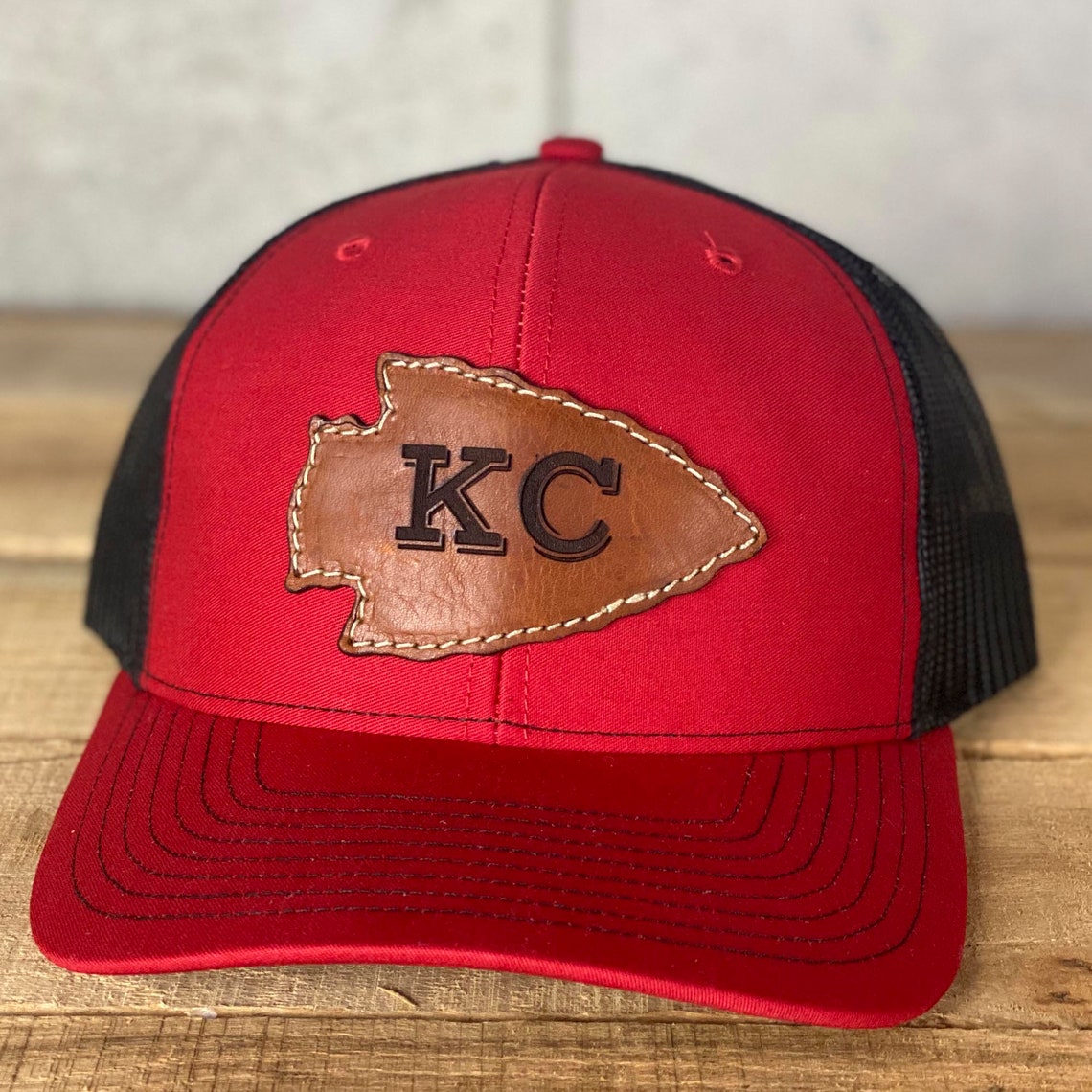 Kc Arrowhead Richardson 112 Red Leather Patch Hat | Etsy