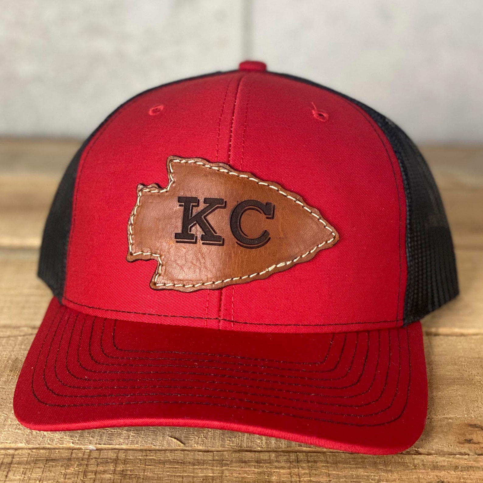 Kc Arrowhead Richardson 112 Red Leather Patch Hat | Etsy