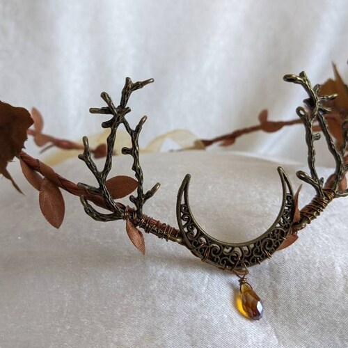 Champagne Moon Woodland Tiara With Branches and Leaves - Etsy