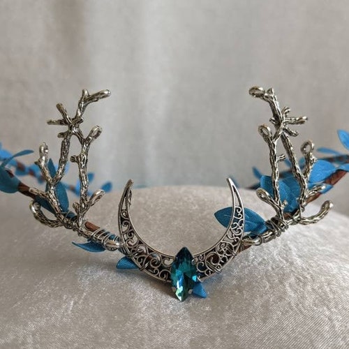 Light Blue Moon Woodland Tiara With Branches and Leaves - Etsy