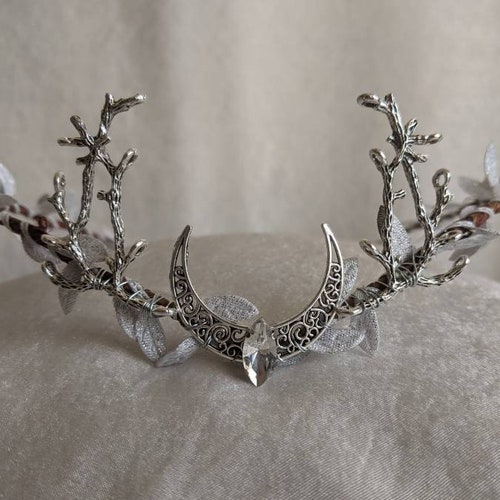 Light Blue Moon Woodland Tiara With Branches and Leaves - Etsy
